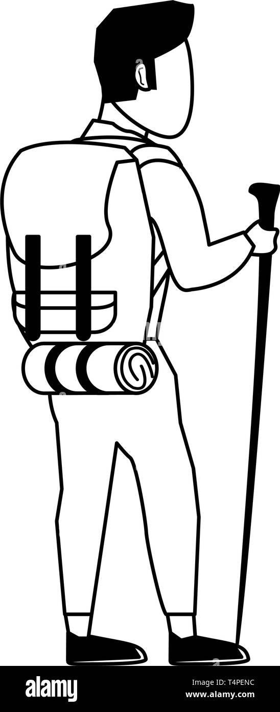 Backpacker hiking tourist adventure isolated isolated in black and ...