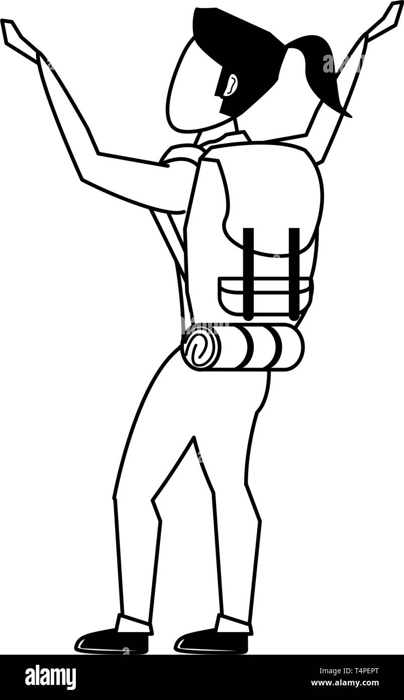 Backpacker hiking tourist adventure isolated isolated in black and ...