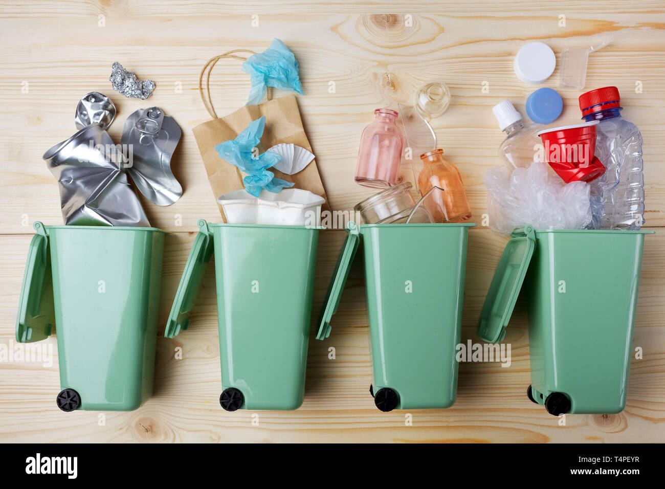 top view of trash bins and assorted garbage. Recycle concept Stock ...