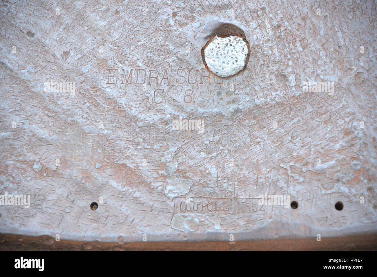 Close-up of armoured artillery turret, Fort de Douaumont, Verdun ...