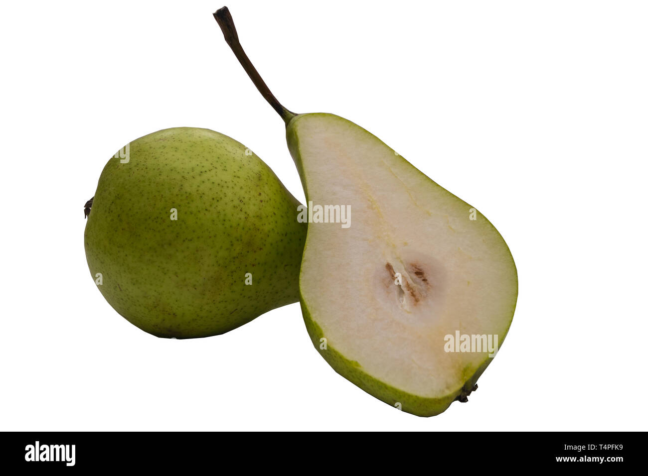 Fresh pears ,whole green fruit isolated on white background. Full depth ...