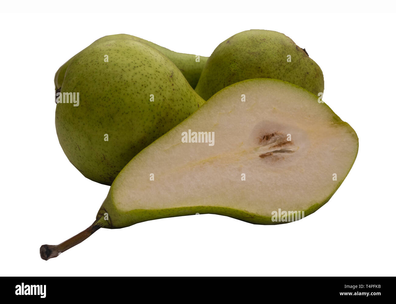 Fresh pears ,whole green fruit isolated on white background. Full depth ...