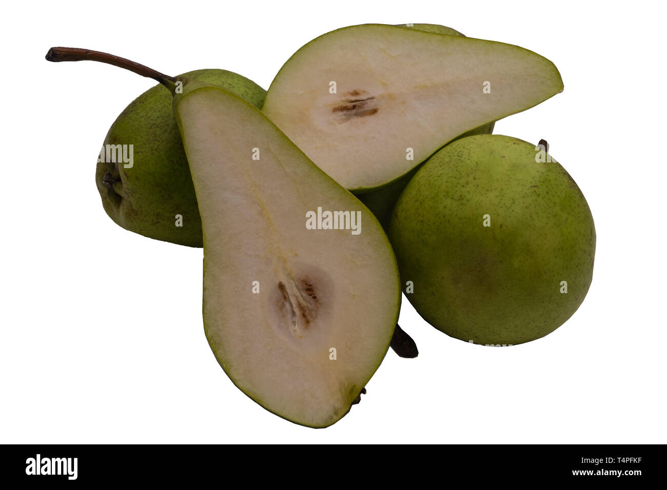 Fresh pears ,whole green fruit isolated on white background. Full depth ...