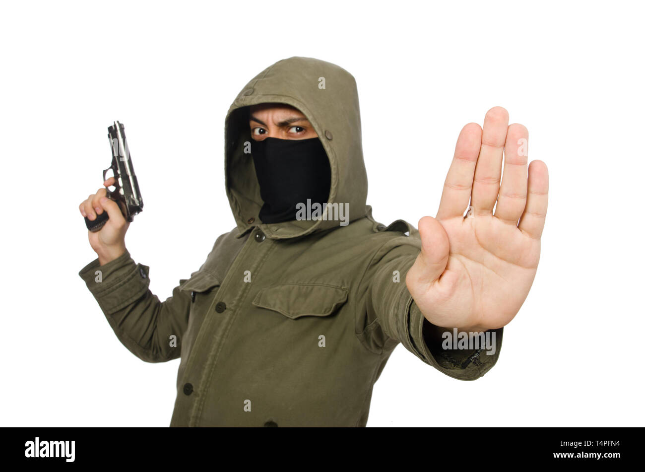 Criminal wearing mask isolated on white Stock Photo - Alamy