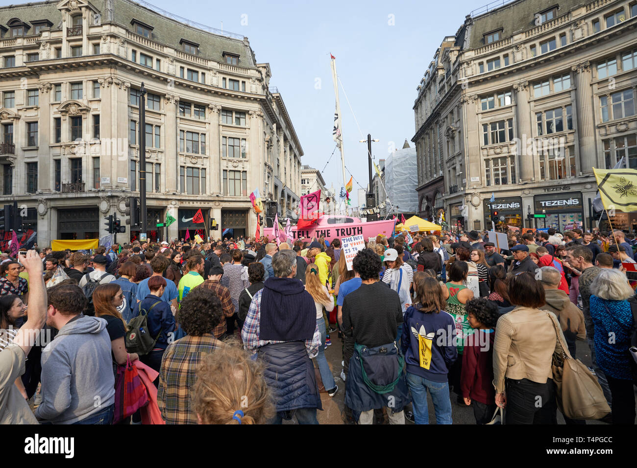 London, UK. - April 17, 2019: Supporters of climate change group ...