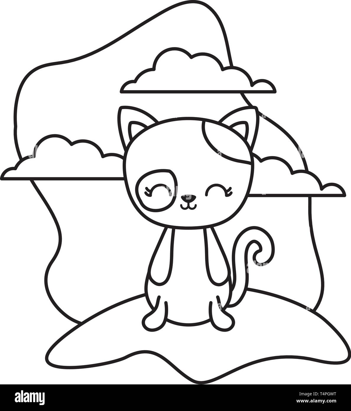 cute cat animal in landscape scene vector illustration design Stock ...