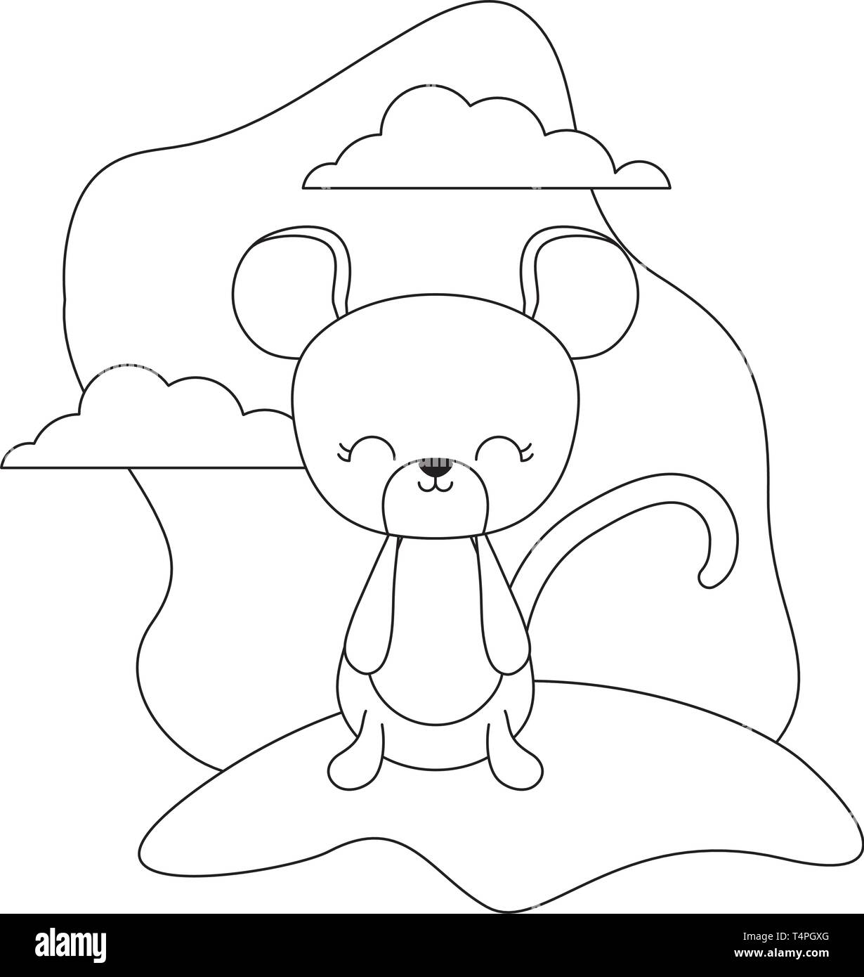 cute mouse animal in landscape scene vector illustration design Stock ...