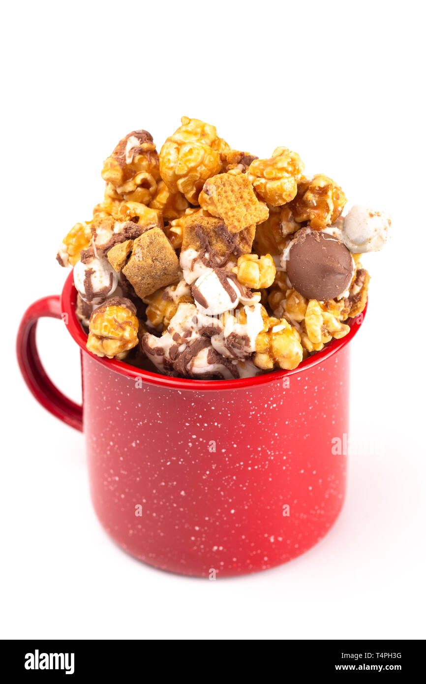 Smore Flavored Popcorn in a Red Camping Mug Stock Photo - Alamy