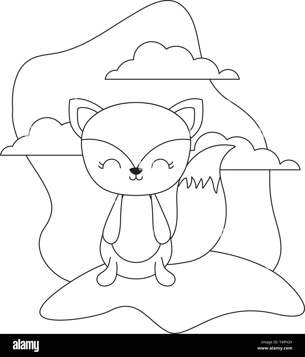 cute fox animal in landscape scene vector illustration design Stock ...