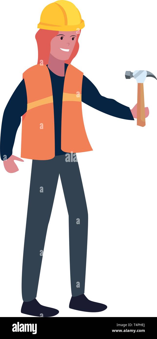 construction worker female hammer vector illustration design Stock ...
