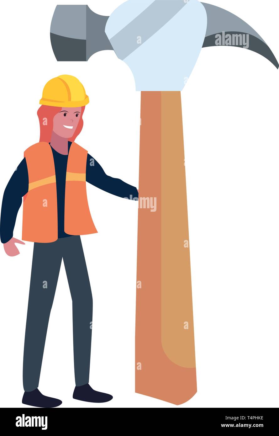 construction worker female hammer vector illustration design Stock ...