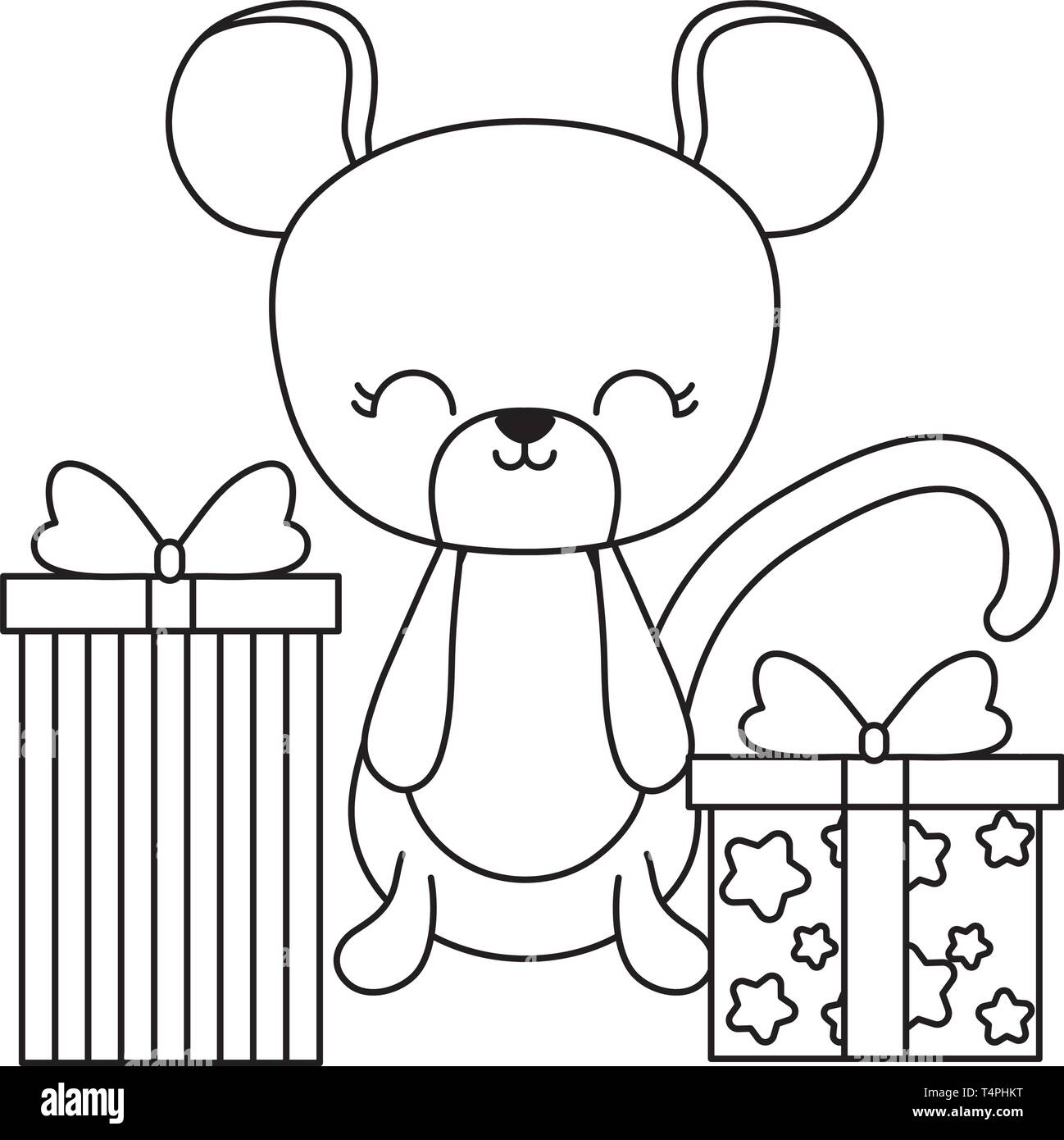cute mouse with gift boxes vector illustration design Stock Vector ...