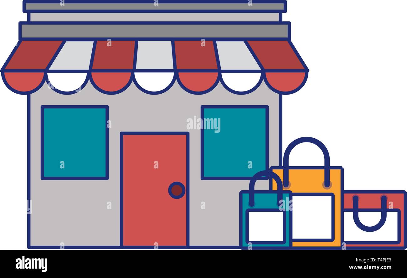 Storefront with shopping bags blue lines Stock Vector Image & Art - Alamy