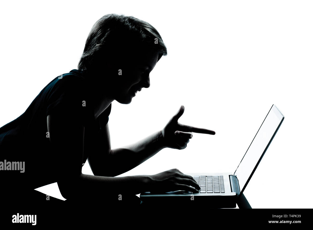 Child using laptop silhouette hi-res stock photography and images - Alamy