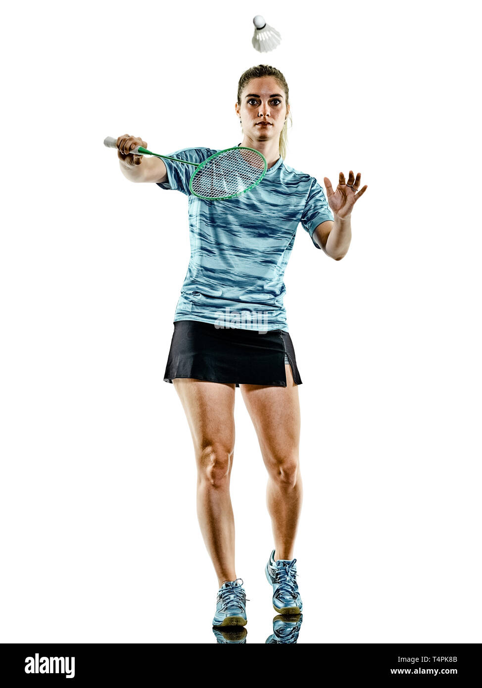 one caucasian young teenager girl woman playing Badminton player ...