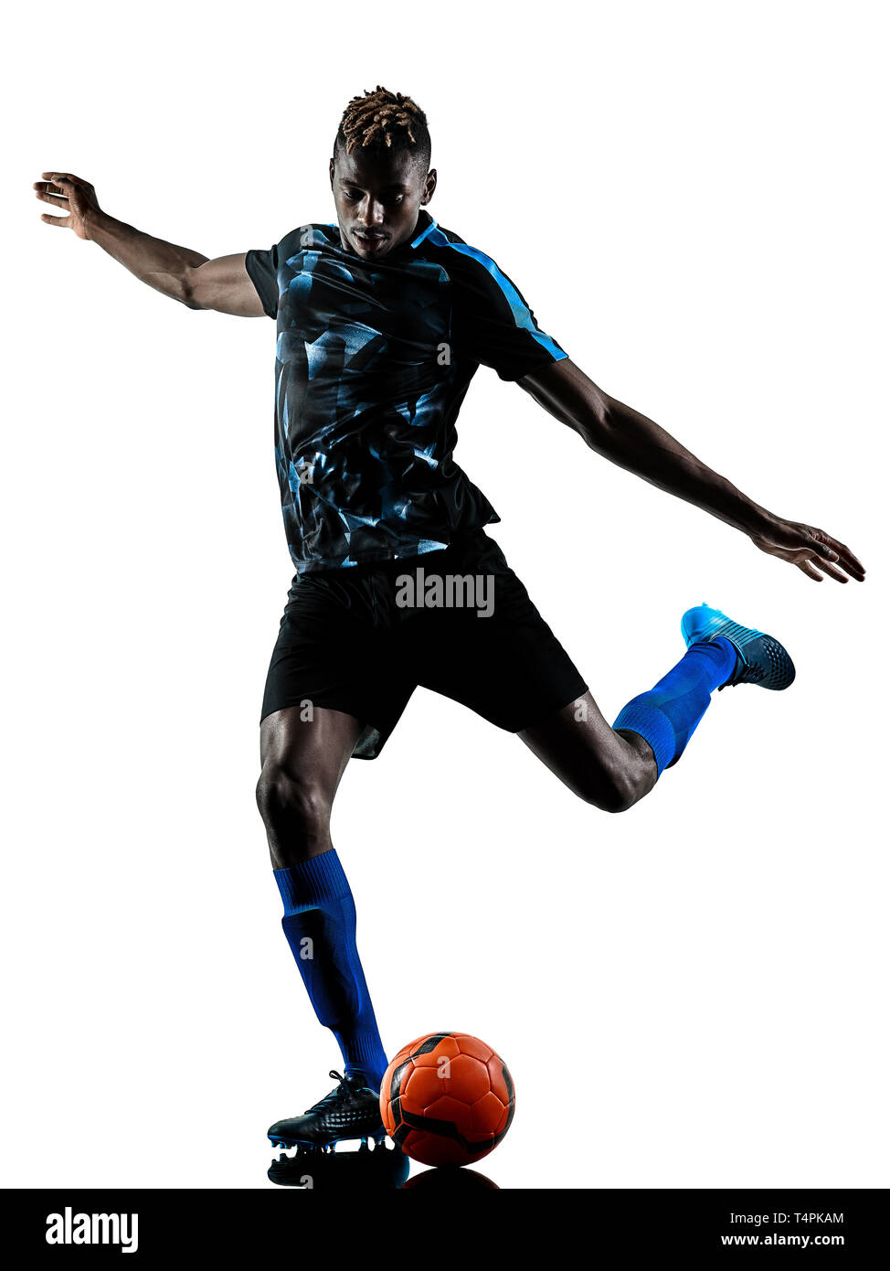 one african soccer player man playing in studio isolated on white ...