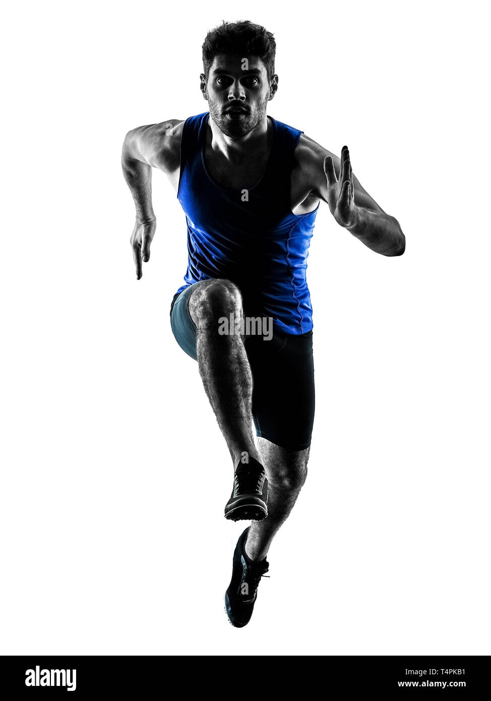 one caucasian runner sprinter running sprinting athletics man ...