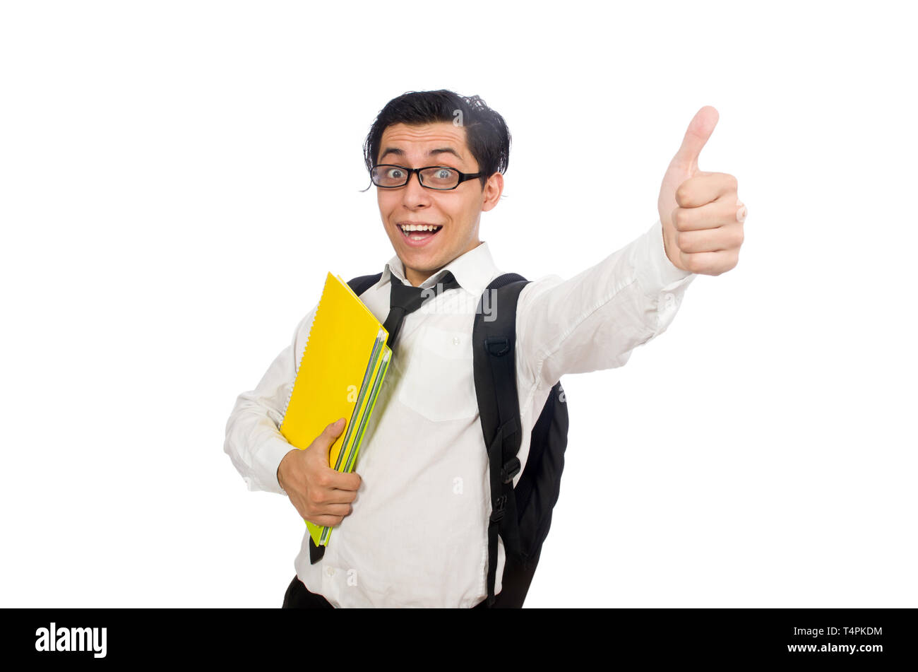 Male student holding notes isolated on white Stock Photo - Alamy