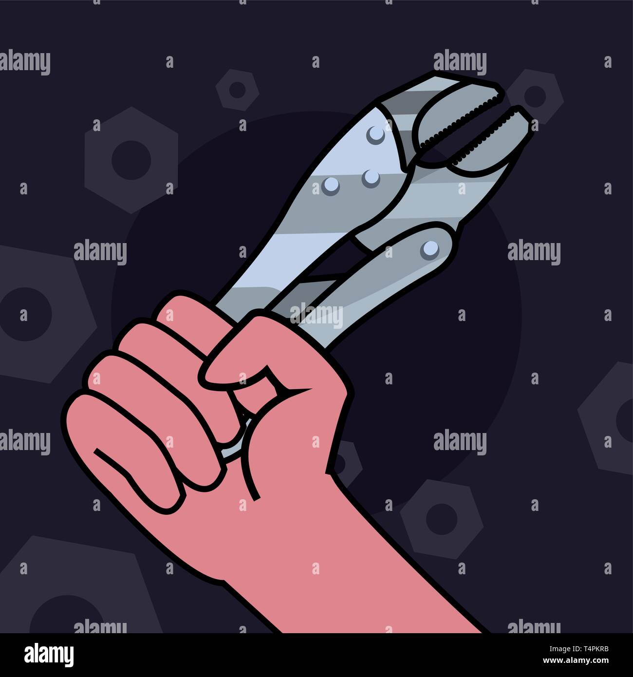 hand with adjustable spanner construction tools vector illustration ...