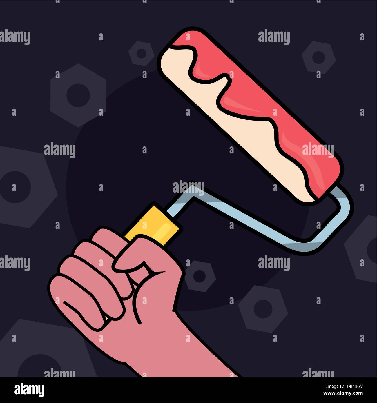 hand with painting roller construction tools vector illustration design ...