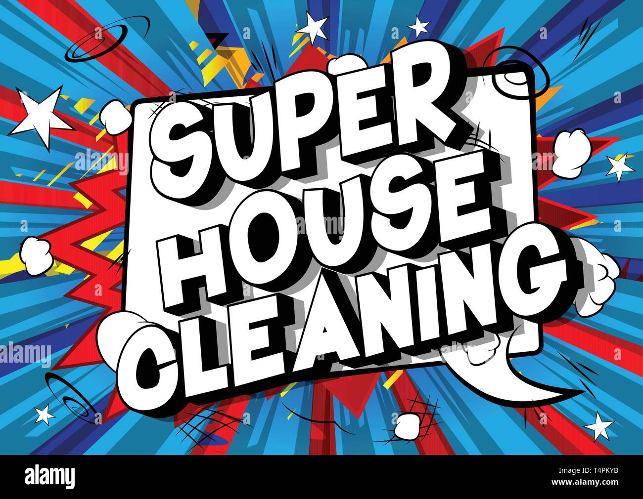 Super House Cleaning - Vector illustrated comic book style phrase on ...