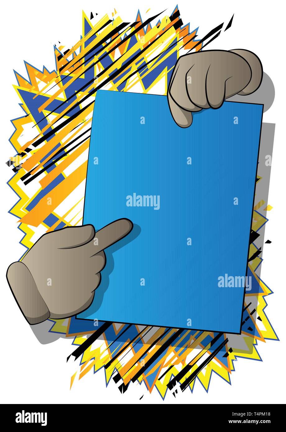 Vector cartoon hands holding paper and pointing at it. Illustrated ...