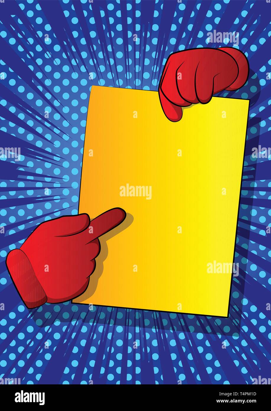 Vector cartoon hands holding paper and pointing at it. Illustrated ...