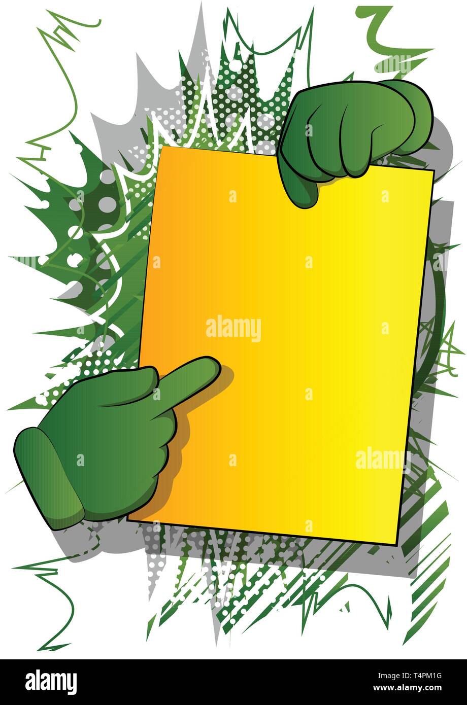 Vector cartoon hands holding paper and pointing at it. Illustrated ...