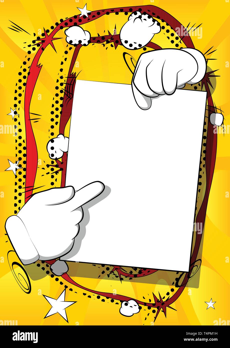 Vector cartoon hands holding paper and pointing at it. Illustrated ...