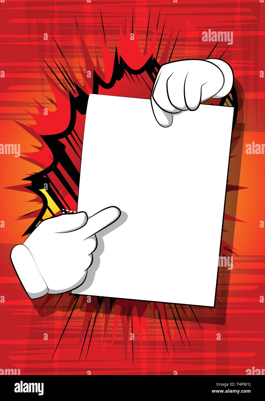 Vector cartoon hands holding paper and pointing at it. Illustrated ...