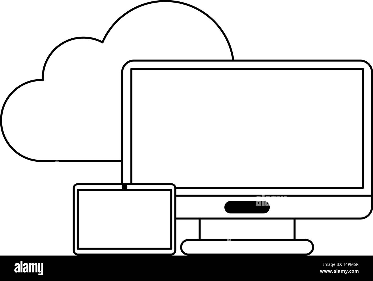 Cloud computing technology in black and white Stock Vector Image & Art ...
