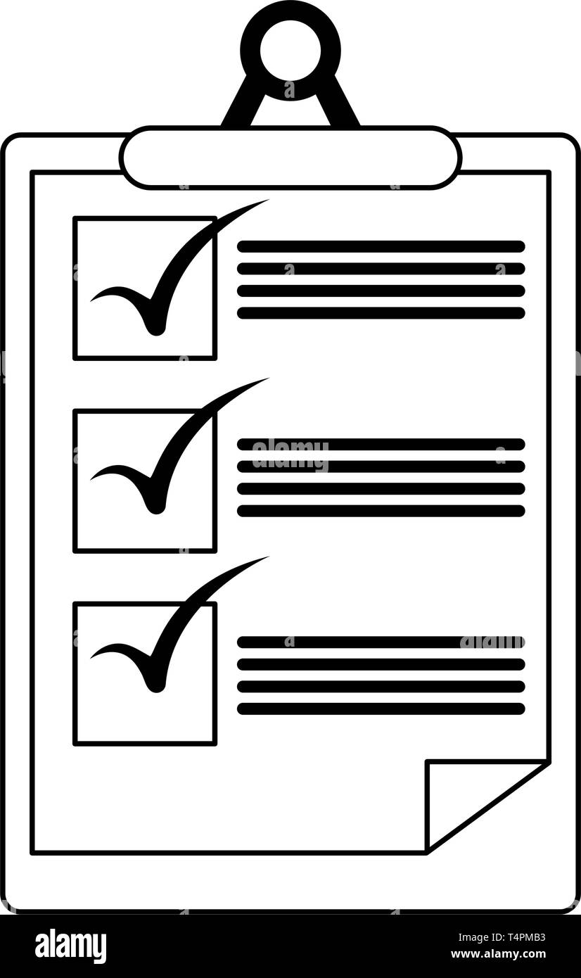clipboard checklist document symbol in black and white Stock Vector ...