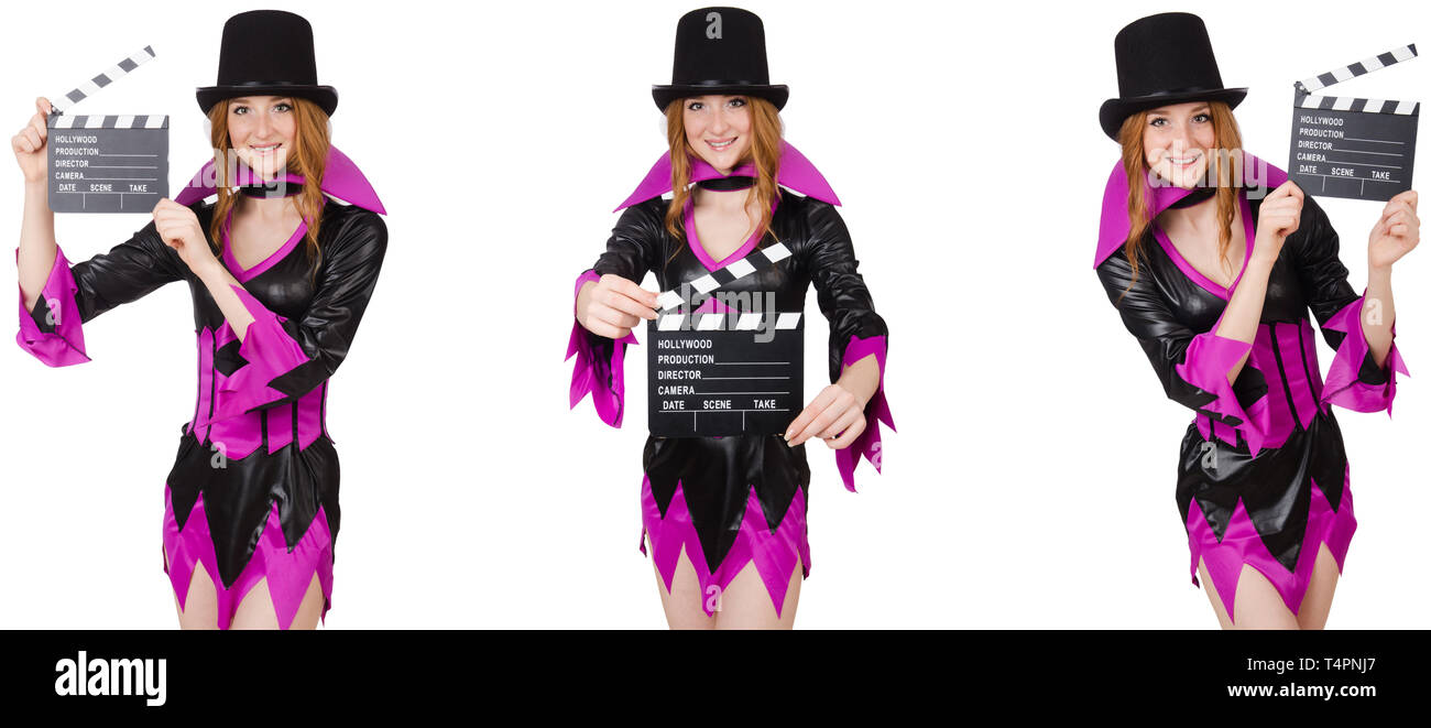 Beautiful woman with clapper board Stock Photo - Alamy