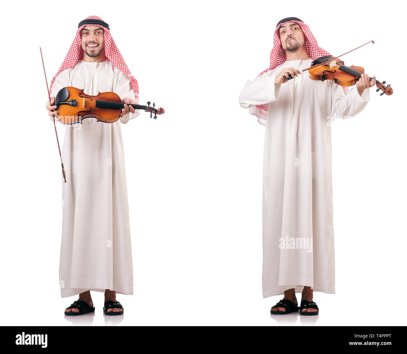 Arab man playing violin isolated on white Stock Photo - Alamy