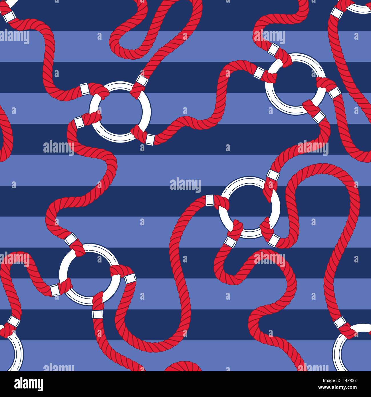 Intertwining Red Nautical Ropes and Chain Links on Blue Stripes ...