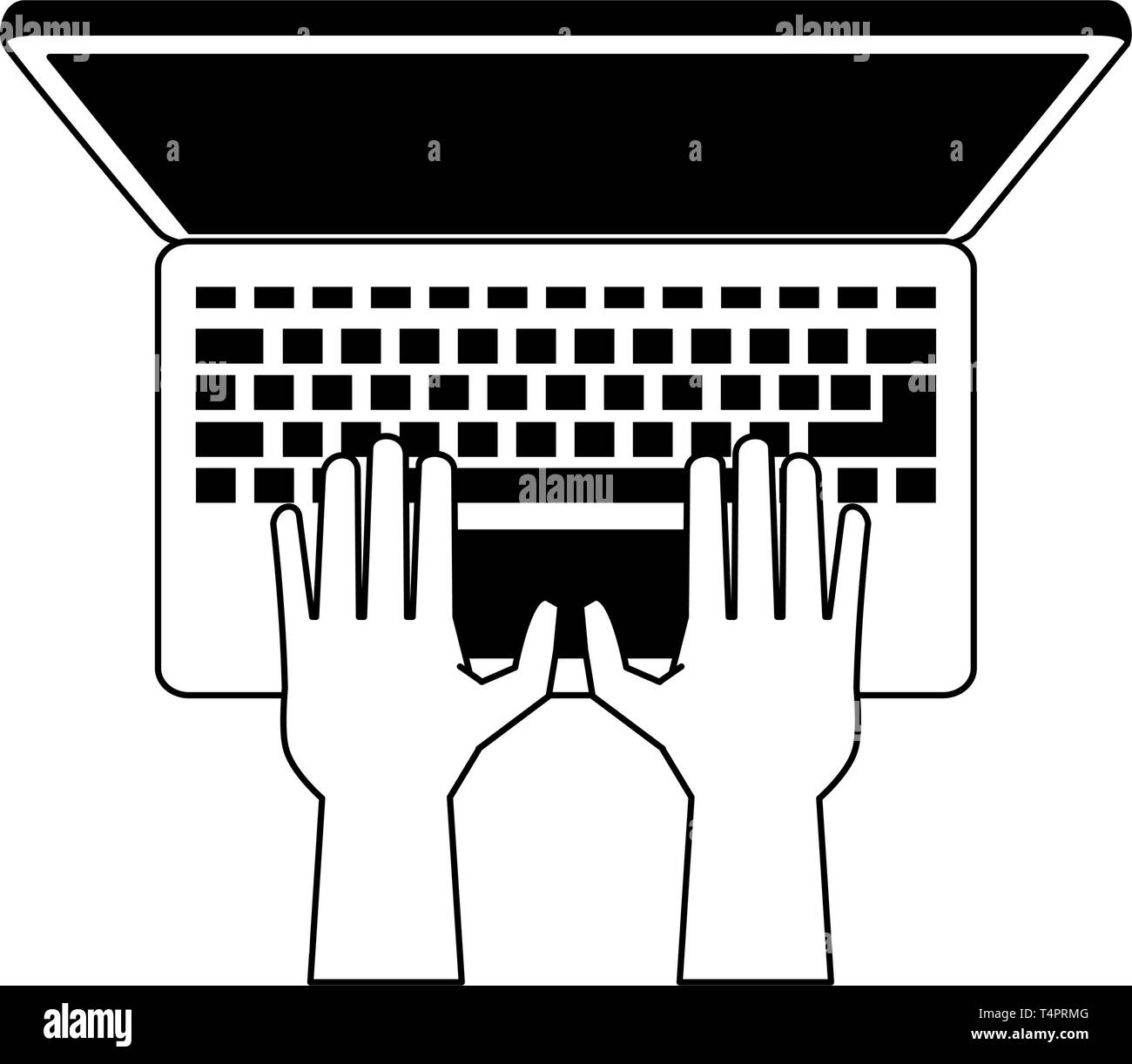 hands using laptop computer cartoon in black and white Stock Vector ...