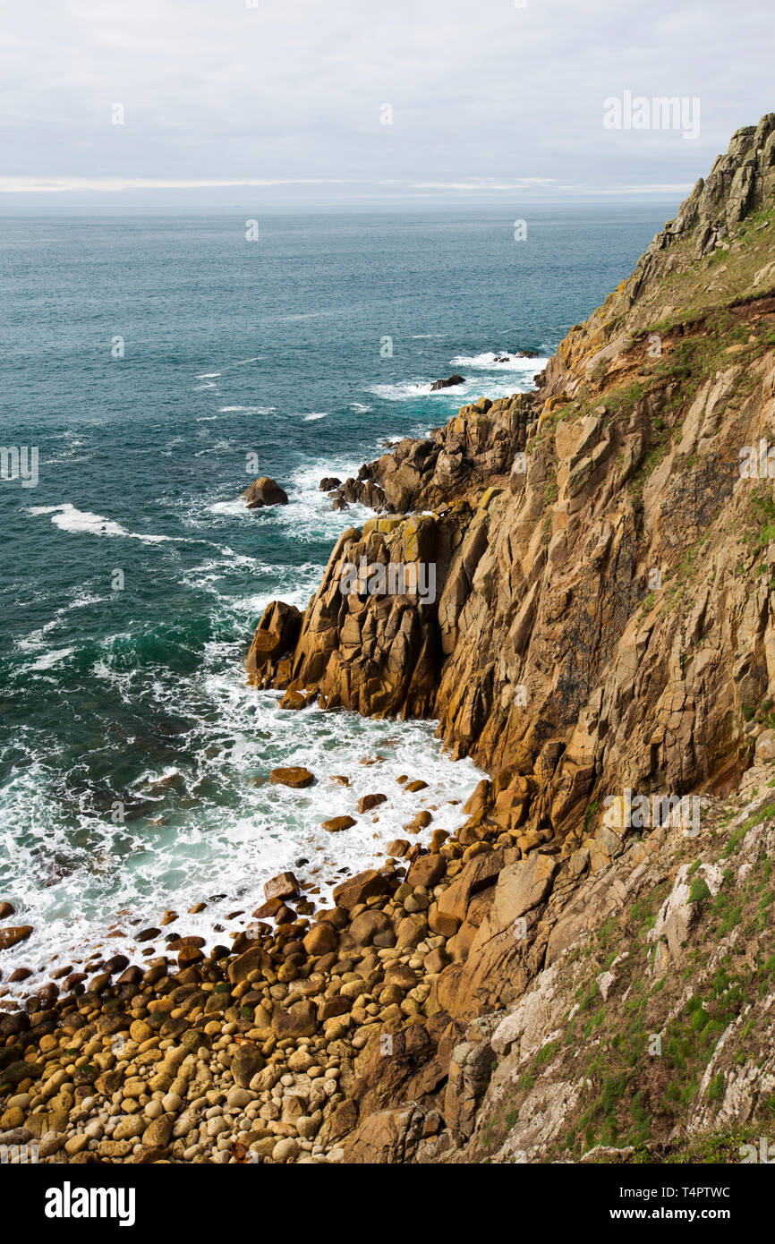 Granite sea cliffs at Sennen, Cornwall, UK Stock Photo - Alamy