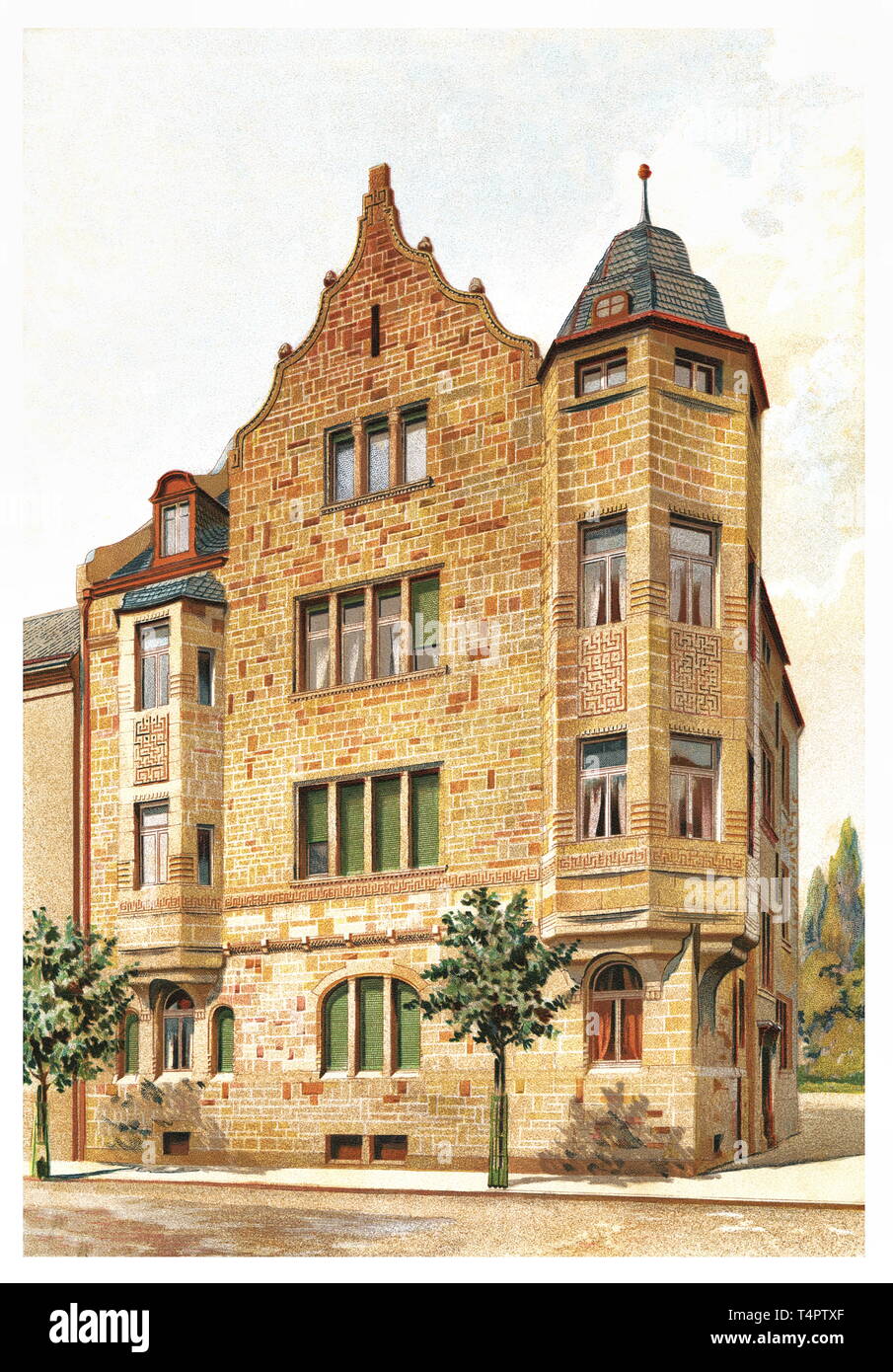 Residential House at Cologne, Germany - vintage engraved illustration ...