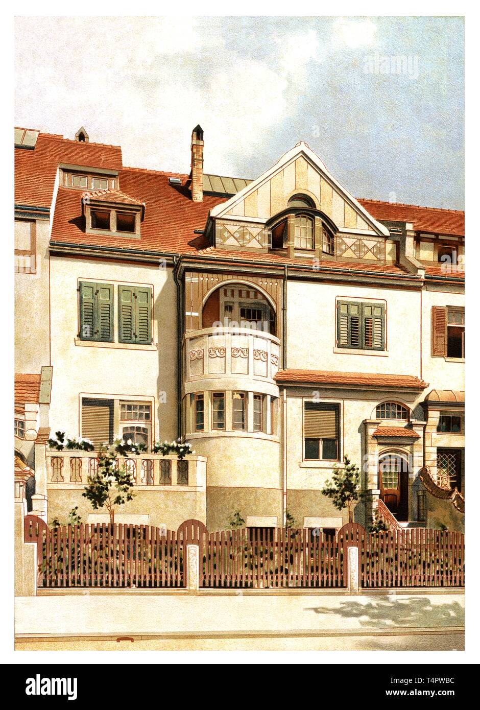 Residential House at Leipzig, Germany - vintage engraved illustration ...