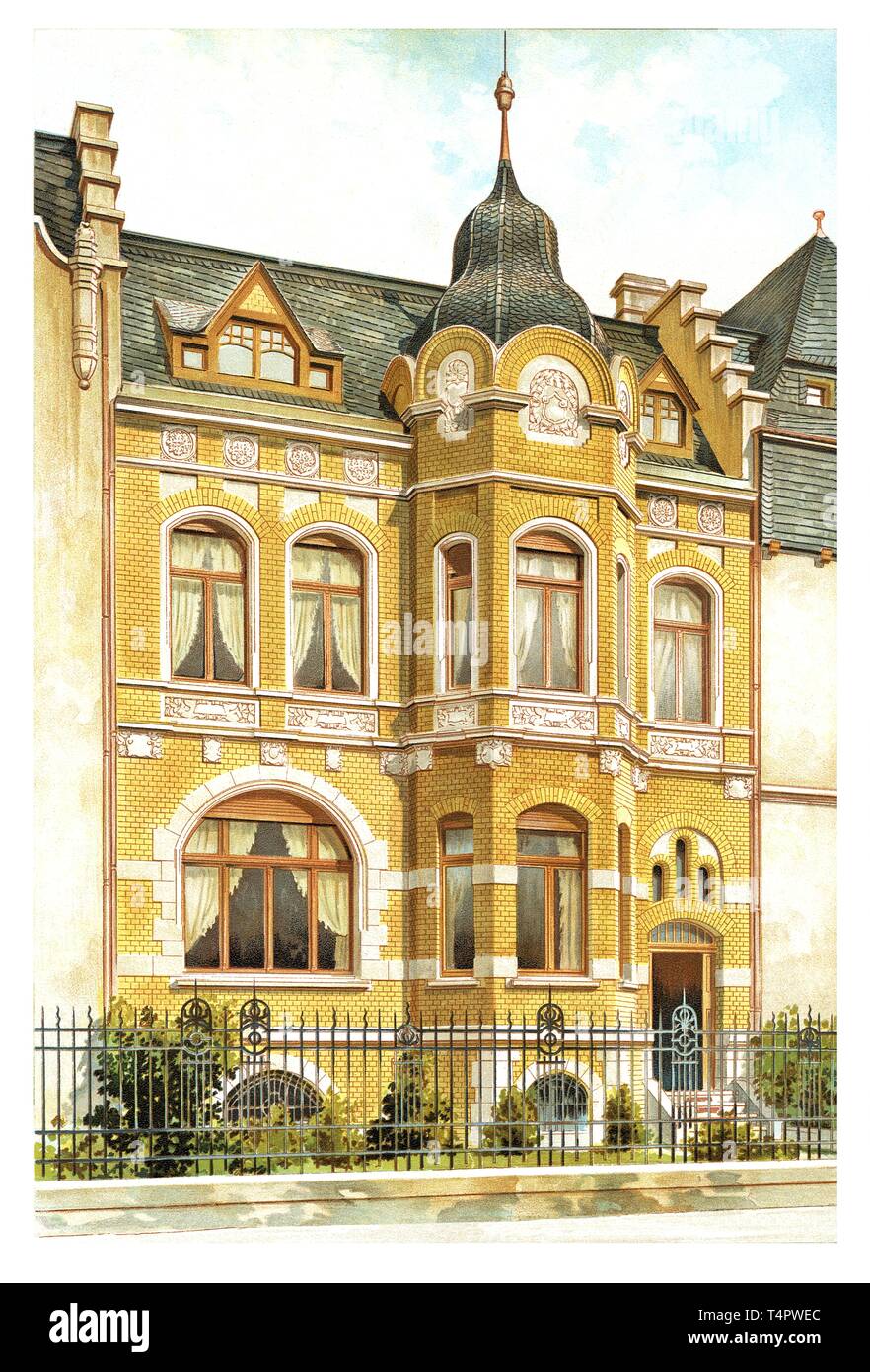 Residential House at Stuttgart, Germany - vintage engraved illustration ...