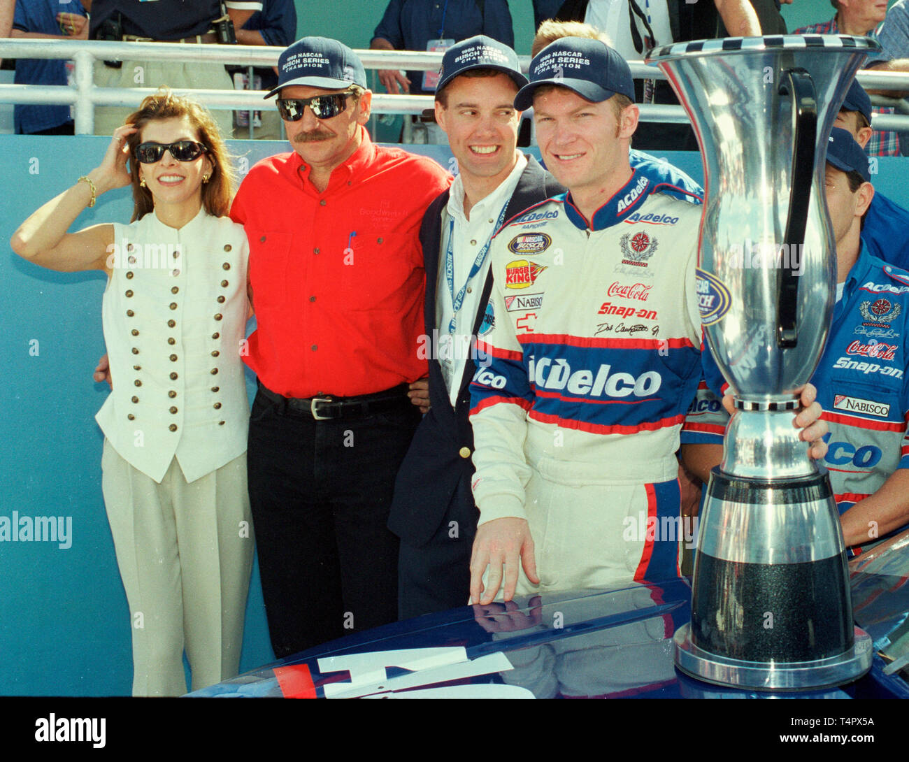 Dale Earnhardt Jr. (R) with his father Dale Earnhardt after winning the ...