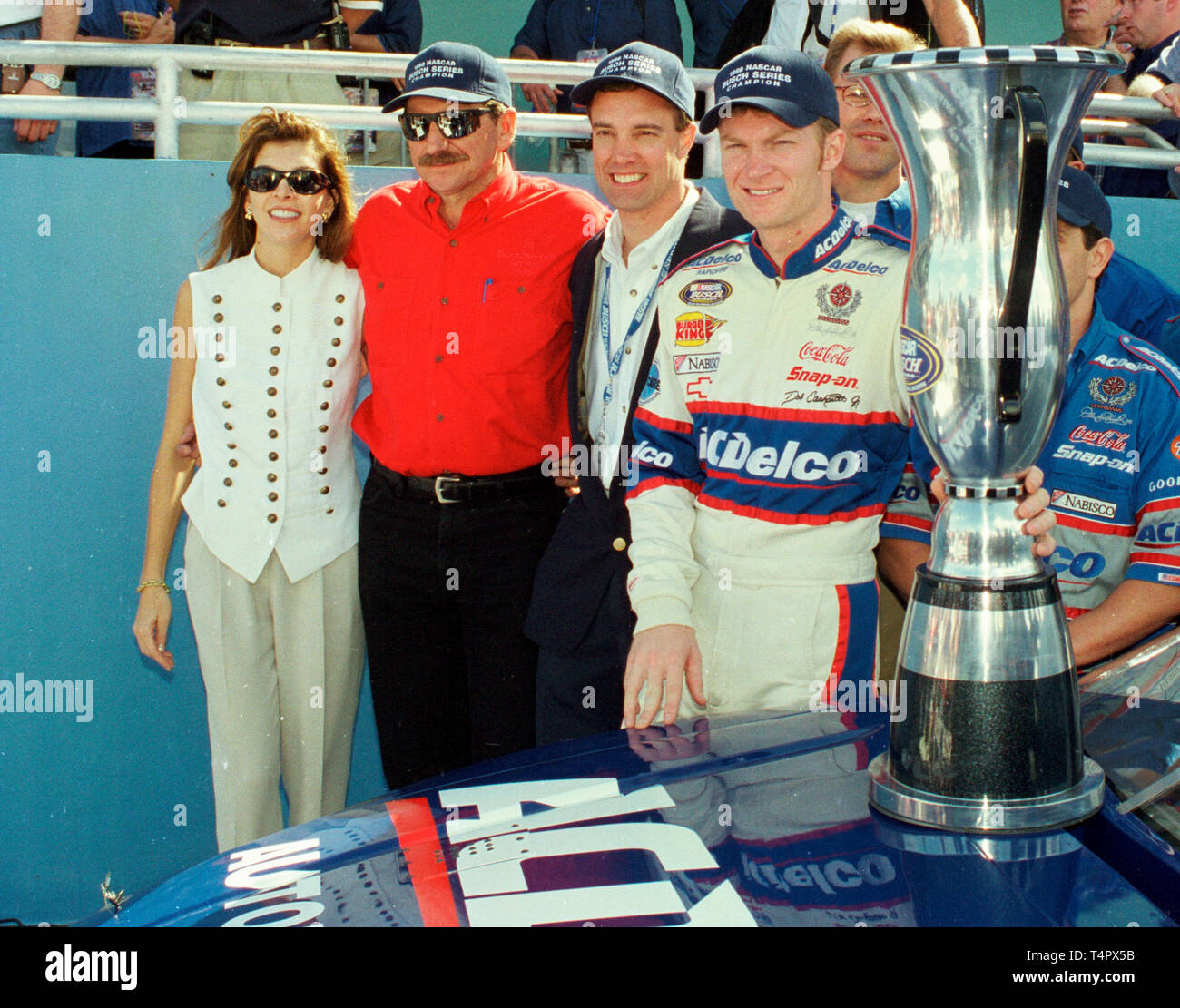 Dale Earnhardt Jr. (R) with his father Dale Earnhardt after winning the ...