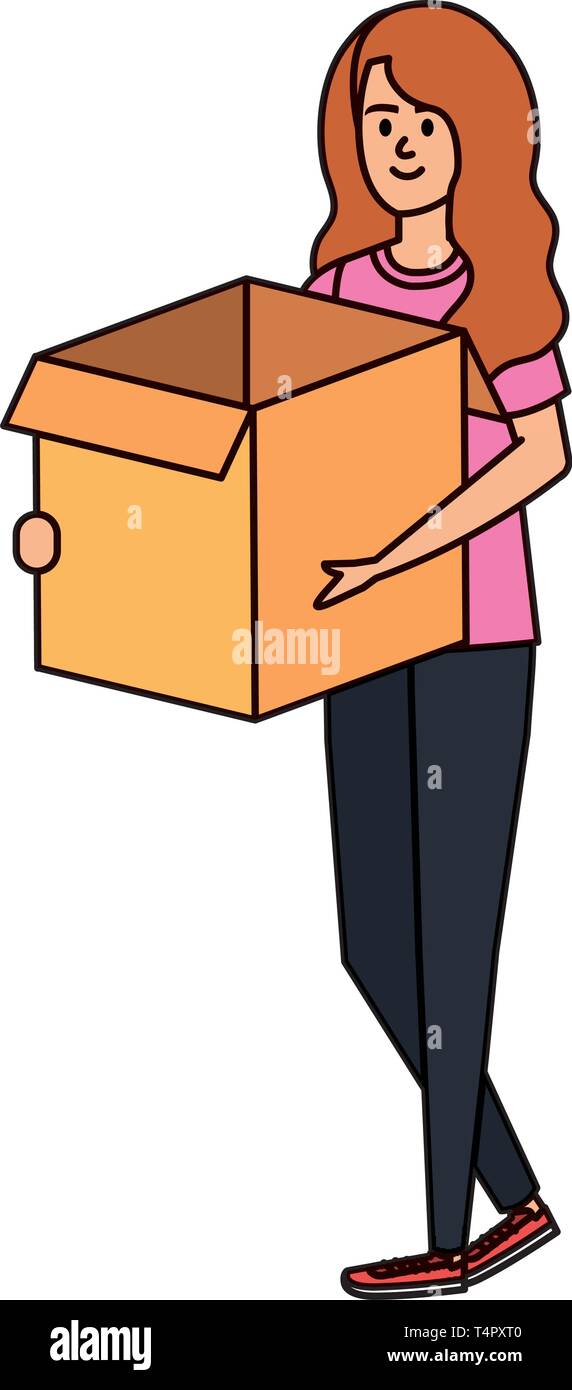 beautiful young woman lifting box carton Stock Vector Image & Art - Alamy