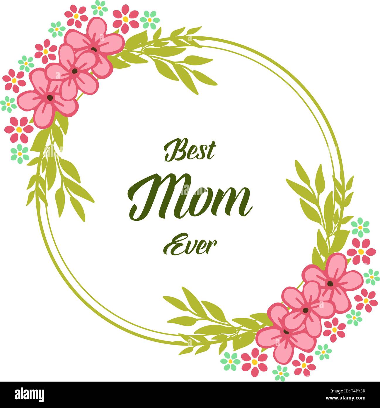 Vector illustration best mom for various shape leaf floral frame hand ...