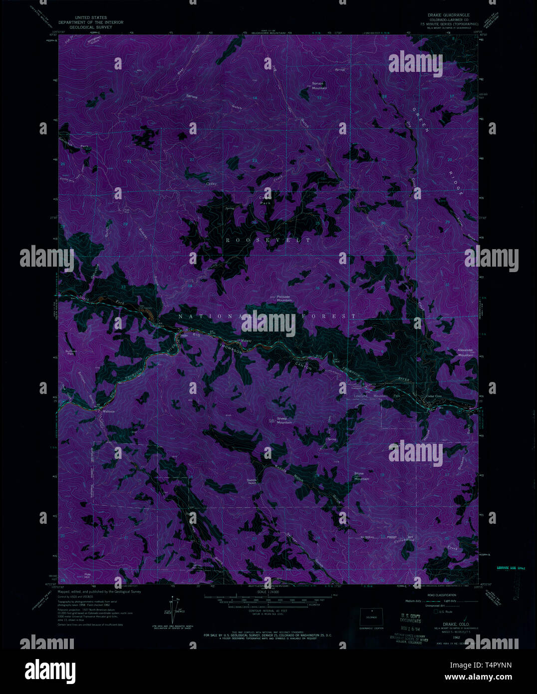 USGS TOPO Map Colorado CO Drake 450130 1962 24000 Inverted Restoration ...
