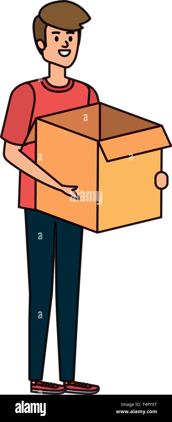 young man lifting box carton Stock Vector Image & Art - Alamy