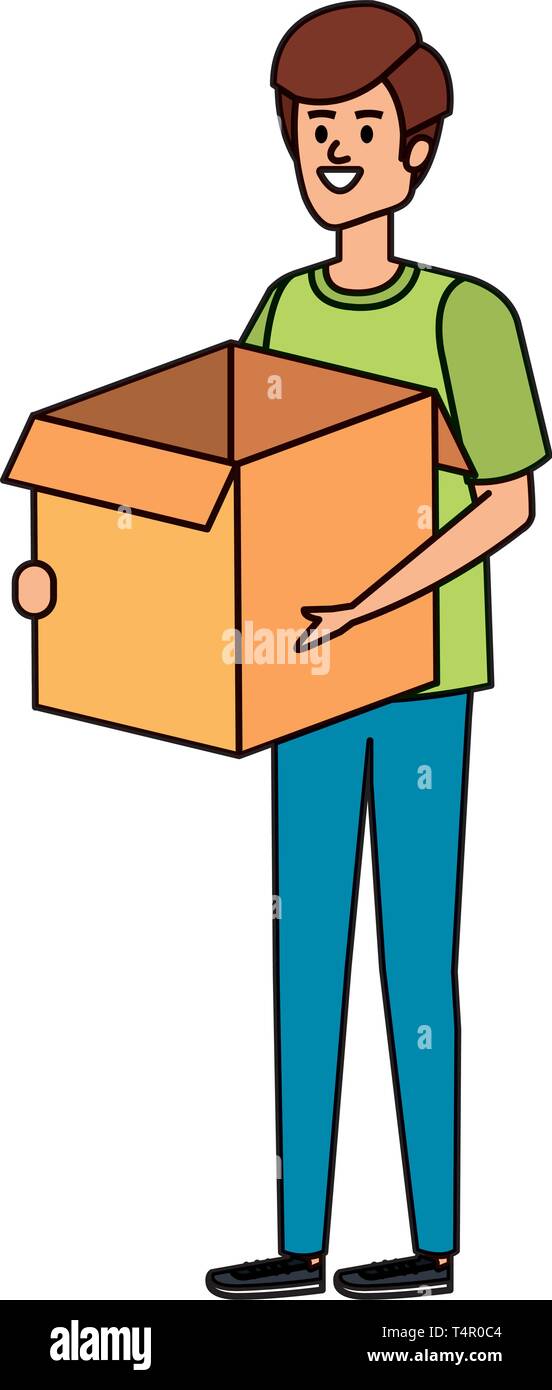 young man lifting box carton Stock Vector Image & Art - Alamy