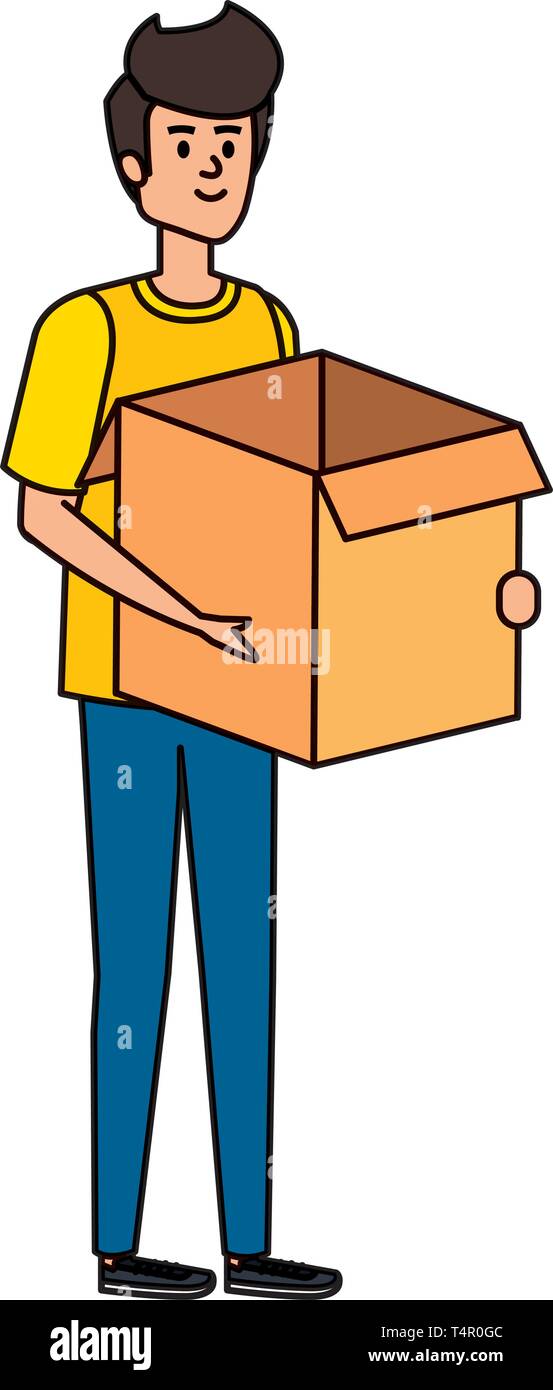 young man lifting box carton Stock Vector Image & Art - Alamy