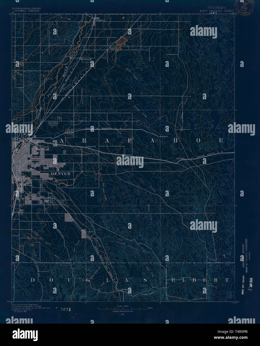 USGS TOPO Map Colorado CO East Denver 402931 1890 125000 Inverted ...