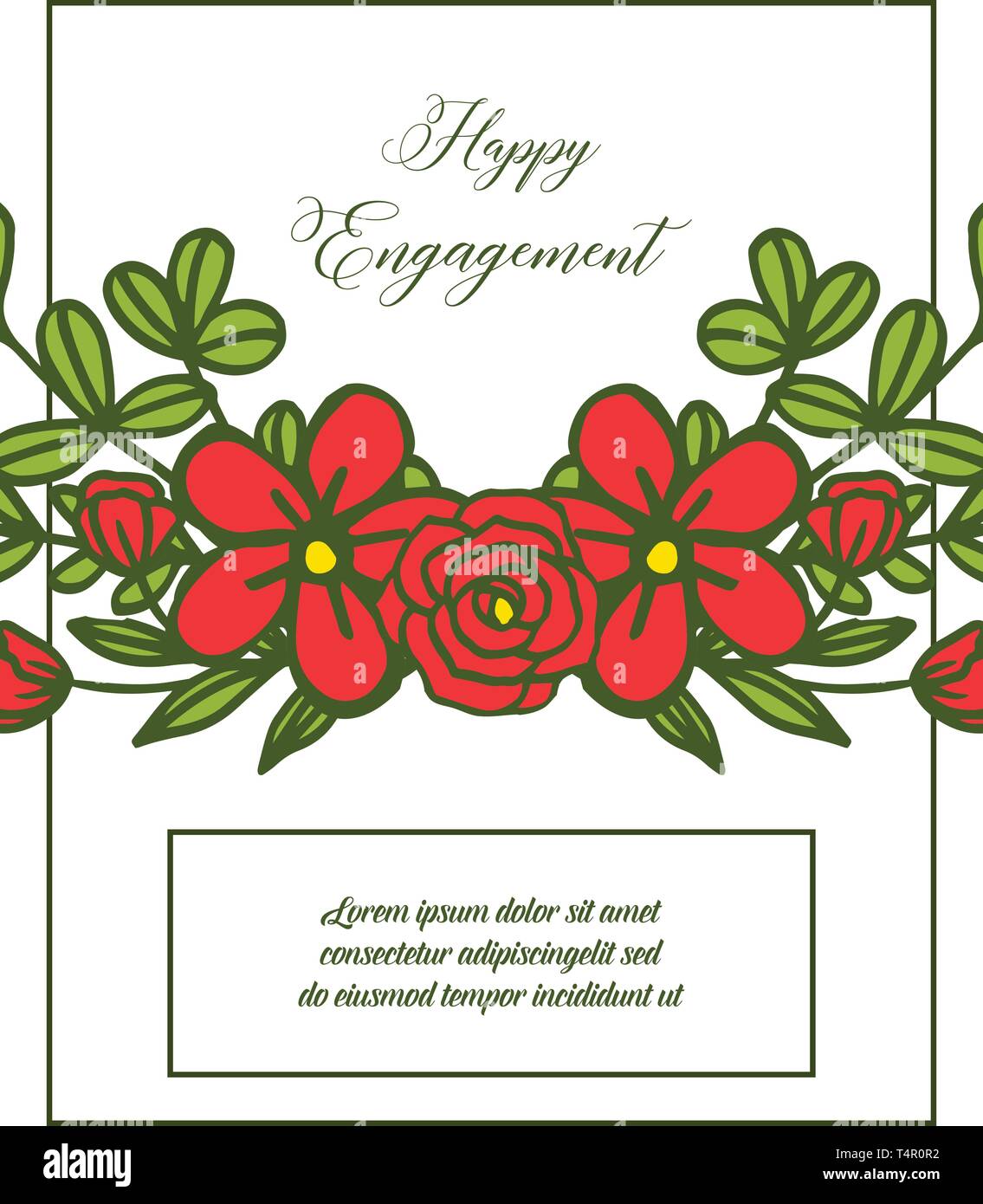 Vector illustration writing of happy engagement with design floral ...